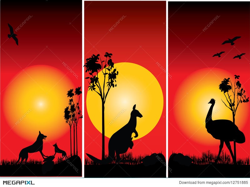 Sunset Of Australian Animals As A Silhouette Illustration 12751885 ...