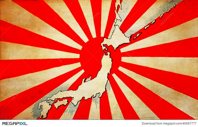 Old Japan Flag With Map Background 1 Illustration 40567777 - Megapixl