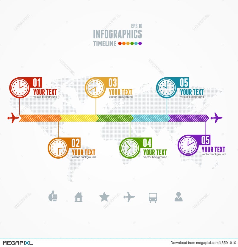 Vector Timeline Infographic. Map And Clock Illustration 48591010 - Megapixl