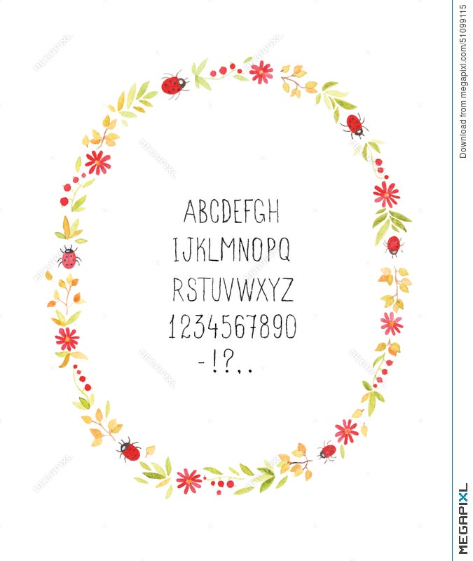 Watercolor Floral Frame With Alphabet. Vector Illustration 51099115 ...