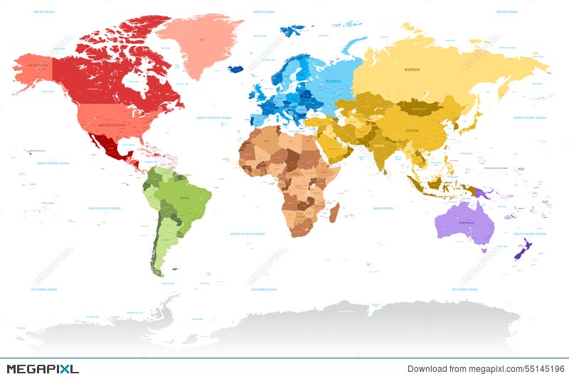 Vector High Detail Color Map Of The World Illustration 55145196 - Megapixl