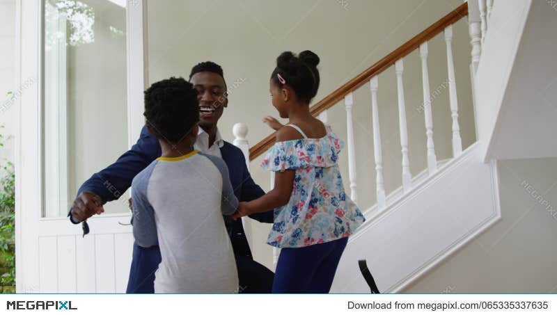 Two People Young Adult Man Male Child Girl Female Embracing Real Home ...