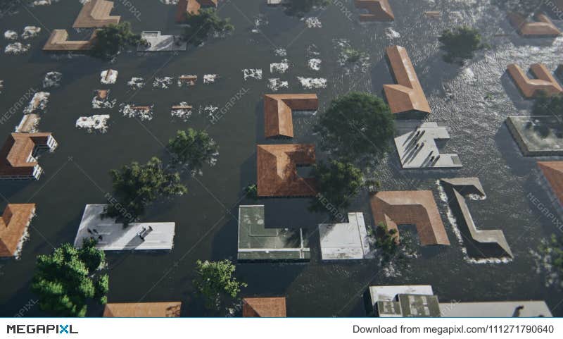 City Flood Town Weather Environment 4K Sunset Street Disaster River ...