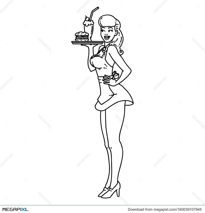 Traditional Tattoo Black Line Ink Drawing Icon Pinup Pin Up Pinup Girl ...