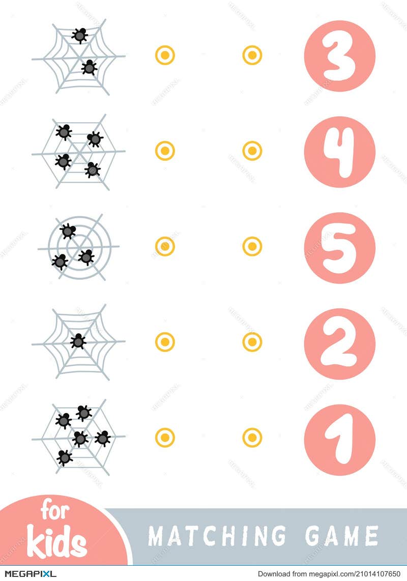 Matching Game Children Count How Many Spiders Picture Choose Correct ...