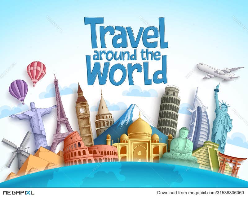 Travel Around World Vector Background Template Famous Landmarks Tourist ...