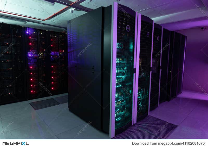 No People Data Center Multiple Row Fully Operational Server Rack Modern ...