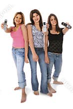 Two Teen Girls Modeling Fashion Clothes In Studio Stock Photo