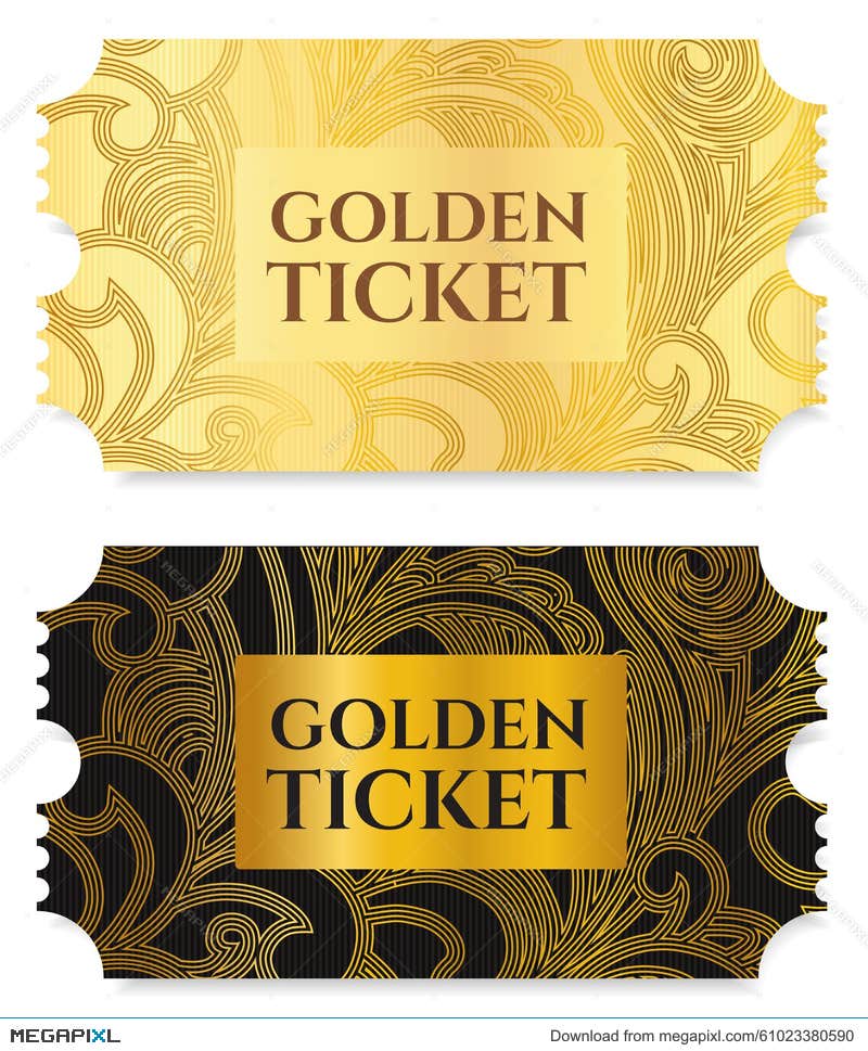 Gold Ticket Golden Token Tear Off Ticket Coupon Isolated White ...