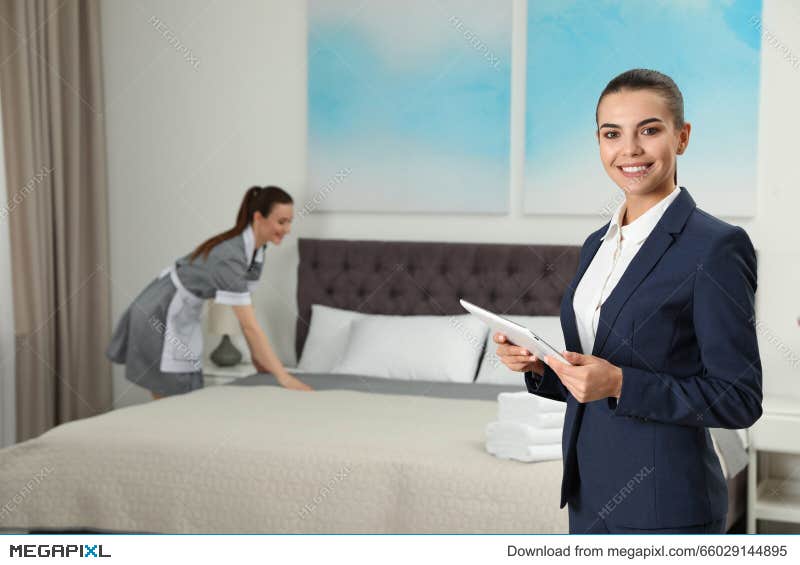 Professional Housekeeping Manager Checking Work Staff Stock Photos by ...