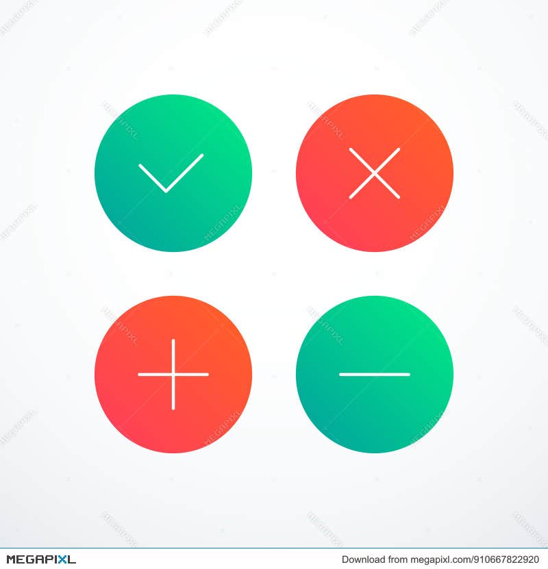 Tick Cross Plus Minus Icon Set Check Mark Icons Vector Illustration ...