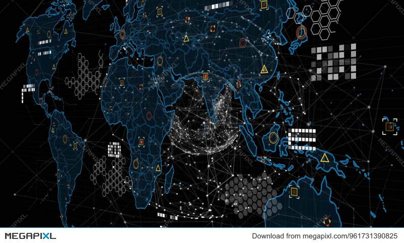 No People World Map Globe Network Connection Black Background Global ...